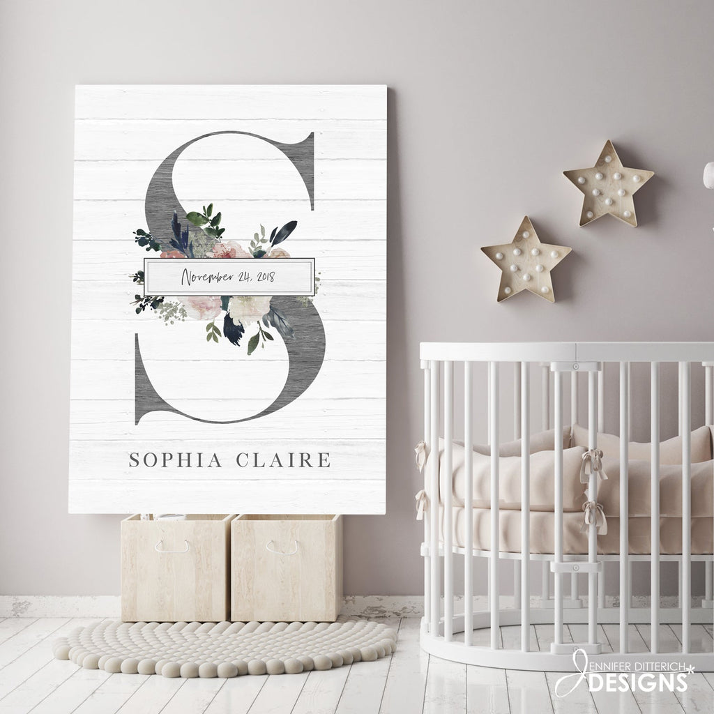 Baby Monogram Nursery Art - with Name and Birth Date – Jennifer ...